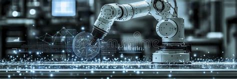 Robotic Arm Analyzing Data With Digital Hologram Stock Illustration
