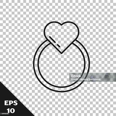 검은 선 웨딩 반지 아이콘 투명 배경에 격리 신부와 신랑 보석 기호입니다 결혼 상징 다이아몬드 링 벡터 일러스트레이션 결혼 의식에 대한 스톡 벡터 아트 및 기타 이미지