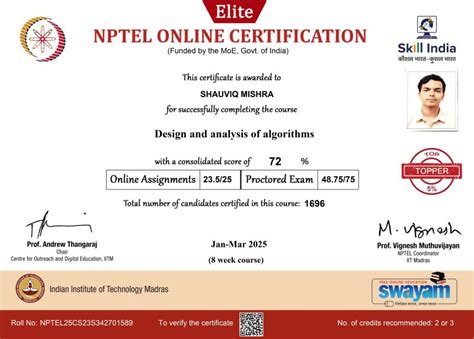 Nptel Iitmadras Elitecertified Top5percent Algorithms