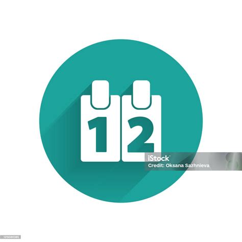 긴 그림자로 격리 된 흰색 달력 아이콘입니다 이벤트 미리 알림 기호입니다 녹색 원 버튼입니다 벡터 일러스트레이션 0명에 대한 스톡 벡터 아트 및 기타 이미지 Istock