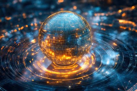 Futuristic Glowing Sphere Floating Above Circuit Board Emitting Light And Energy Stock Image