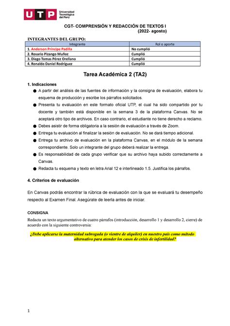 Cgt Crt1 Consigna Tarea Académica 2 Ta2 337 Terminado Cgt ComprensiÓn Y RedacciÓn De