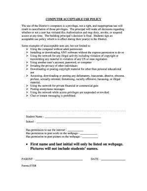 Fillable Online Dist COMPUTER ACCEPTABLE USE POLICY Doc Dist Fax Email Print PdfFiller