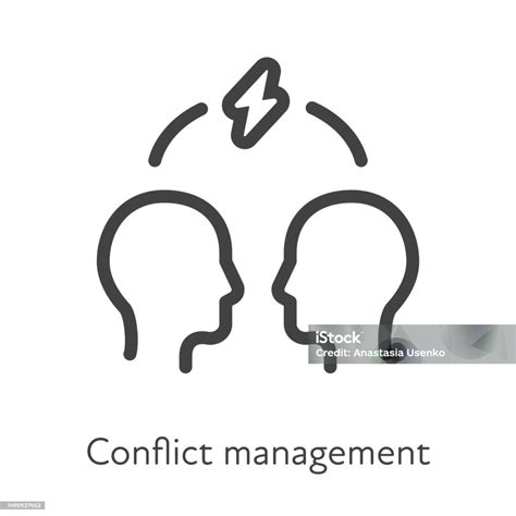 개요 스타일 Ui 아이콘 비즈니스 컬렉션을 위한 소프트 스킬 벡터 검정 선형 그림입니다 갈등 관리 번개 충돌 기호가 있는 인간의
