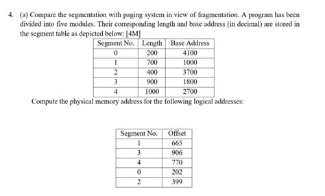 Solved 4 A Compare The Segmentation With Paging System In