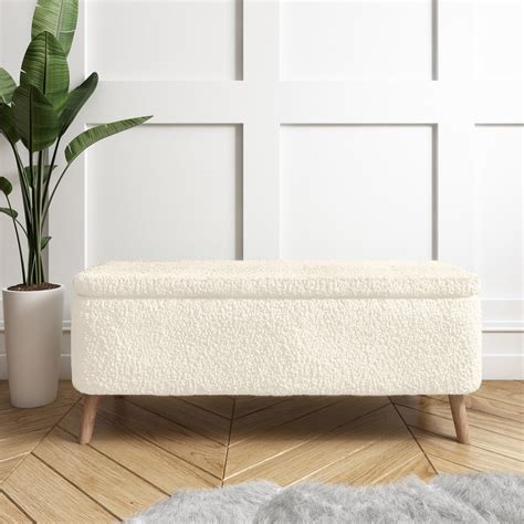 Grade A2 Cream End Of Bed Ottoman Storage Bench In Teddy Fabric Leo