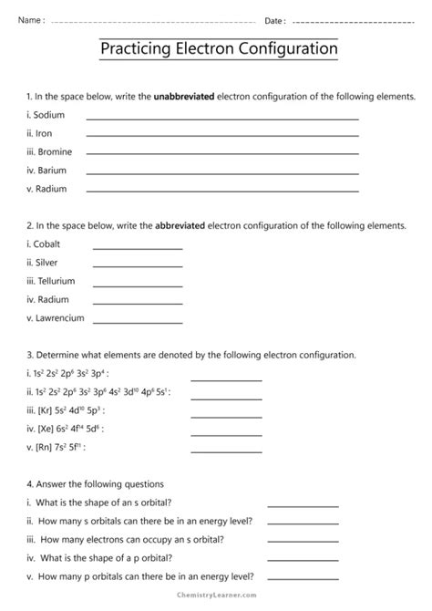 Free Printable Electron Configuration Worksheets