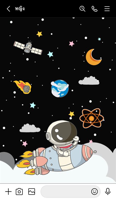 น่ารัก นักบินอวกาศ ยานอวกาศ สีดำ ธีมไลน์ ของแท้ 100 ลิขสิทธิ์แท้ ไม่มี