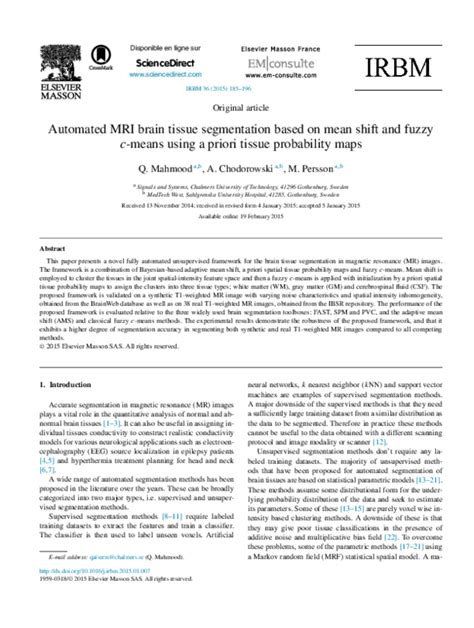 Pdf Automated Mri Brain Tissue Segmentation Based On Mean Shift And Fuzzy C Means Using A