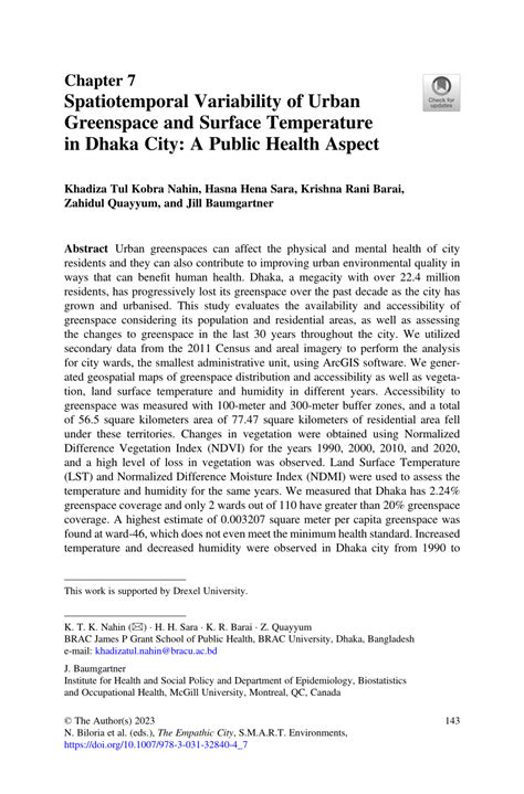 Pdf Spatiotemporal Variability Of Urban Greenspace And Surface Temperature In Dhaka City A