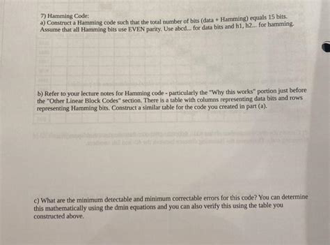 7 Hamming Code A Construct A Hamming Code Such
