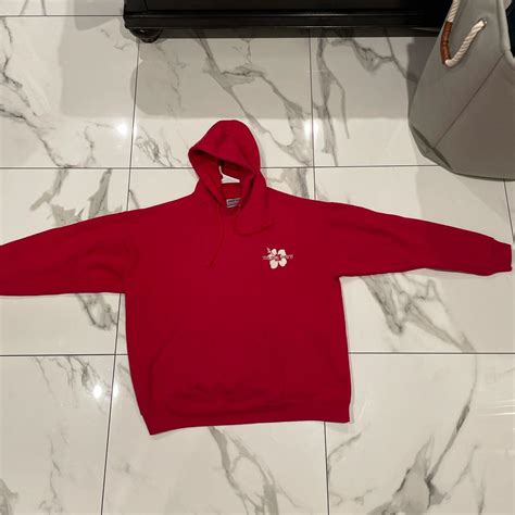 Trader Joes Mens White And Red Hoodie Depop
