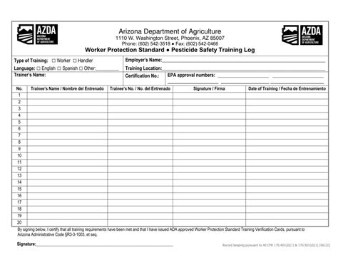 Safety Training Log Template