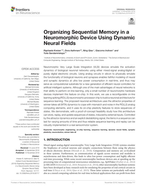 Pdf Organizing Sequential Memory In A Neuromorphic Device Using Dynamic Neural Fields