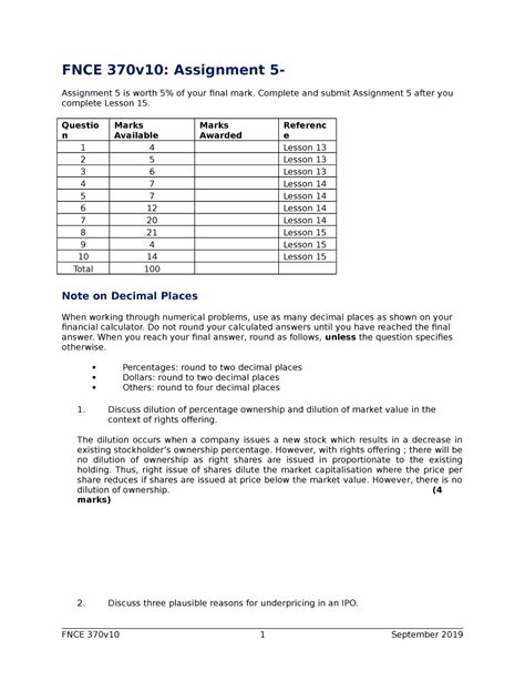 fnce370v10 assignment 5 final fnce 370v10 assignment 5 assignment 5