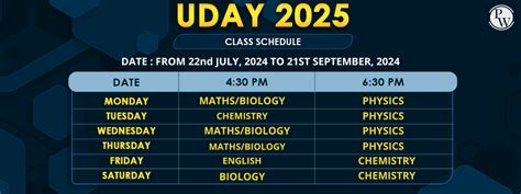 Class Schedule PDF Only Uday BA UDAY P W CLASS SCHEDULE DATE FROM Nd JULY