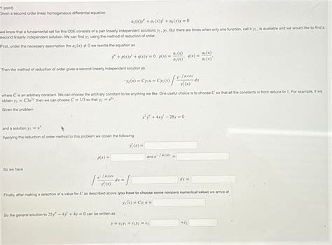 Solved 1 ﻿point Given A Second Order Linear Homogeneous