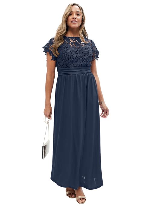 Jessica London Womens Plus Size Lace Maxi Dress