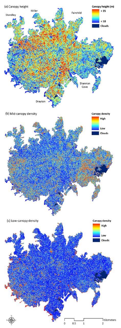 LiDAR Derived A Top Of Canopy Height B Canopy Filled Space At Mid Download Scientific