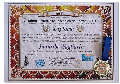 Certificado Academia Teologia Paz E Vida