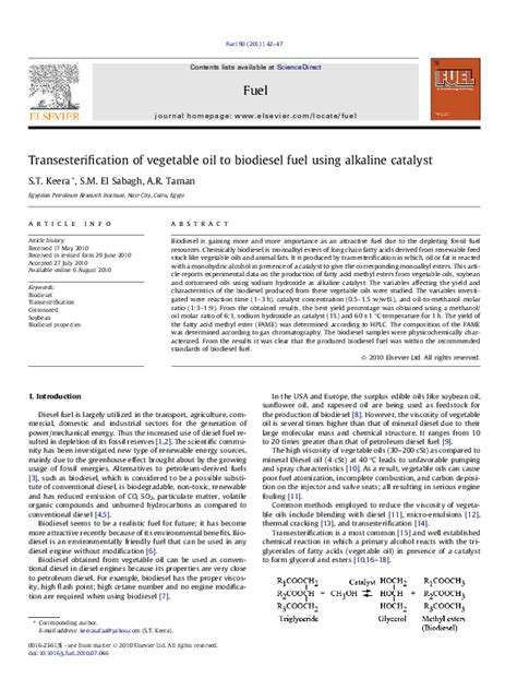 Pdf Transesterification Of Vegetable Oil To Biodiesel Using A Heteropolyacid Solid Catalyst
