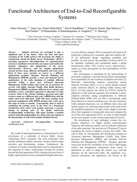 Pdf Functional Architecture Of End To End Reconfigurable Systems