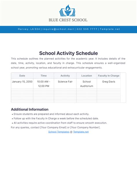Free School Timetable Schedule Template To Edit Online