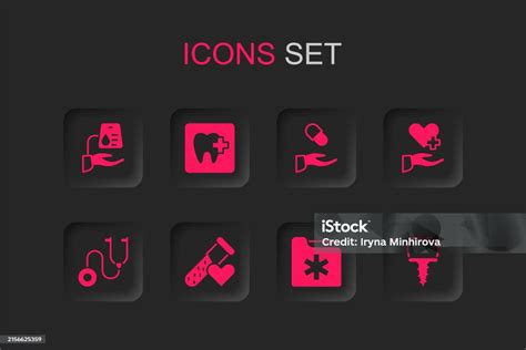 혈액이 있는 시험관 치과 진료소 위치 헌혈 의료 건강 기록 폴더 심장 십자가 임플란트 처방전 및 청진기 아이콘을 설정합니다 벡터 양식 문서에 대한 스톡 벡터 아트 및 기타