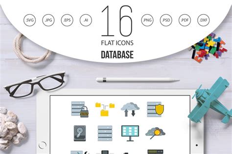 Database Icons Set Flat Style