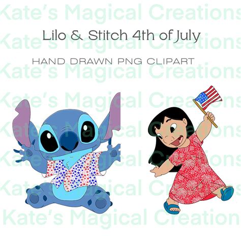 Lilo And Stitch 4th Of July Hand Drawn Clipart Etsy