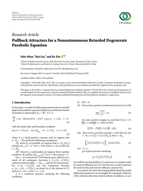 Pdf Pullback Attractors For A Nonautonomous Retarded Degenerate Parabolic Equation