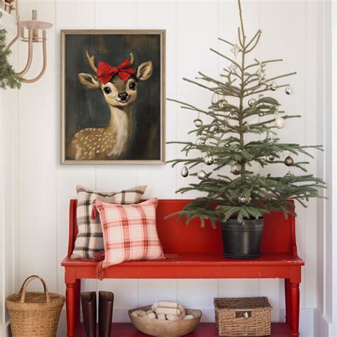 Clarice Reindeer With Bow Portrait Art Print Paper House Print Shop