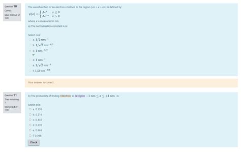Solved Question 10 Correct The Wavefunction Of An Electron