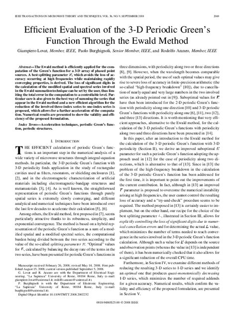 Pdf Efficient Evaluation Of The Three Dimensional Periodic Green Function Through The Ewald Method