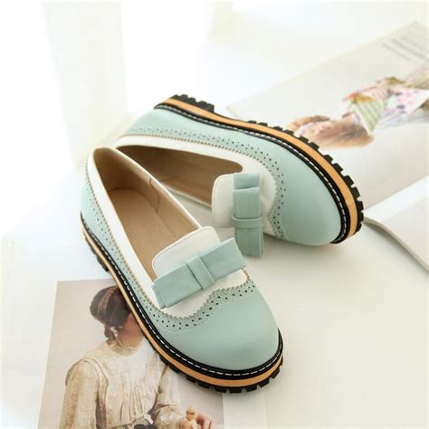 큰 크기 32 43 봄 가을 슬립 여성 신발 귀여운 Bowtie 레이스 얕은 입 숙 녀 플랫폼 신발여성용 펌프 Aliexpress