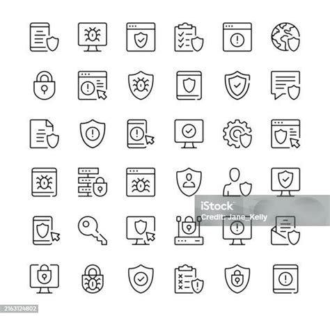 바이러스 백신 아이콘 세트 벡터 라인 아이콘입니다 검은색 윤곽선 획 기호 Brand Name Smart Phone에 대한 스톡 벡터 아트 및 기타 이미지 Brand