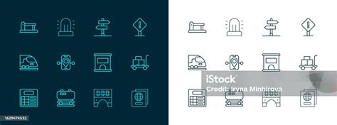 광장 석유 철도 저수조 티켓 구매 매표소 기차 다리 경로 위치 도로 교통 표지판 철도 장벽 및 점멸 사이렌 아이콘에 느낌표를 설정하십시오 벡터 벡터에 대한 스톡 벡터 아트