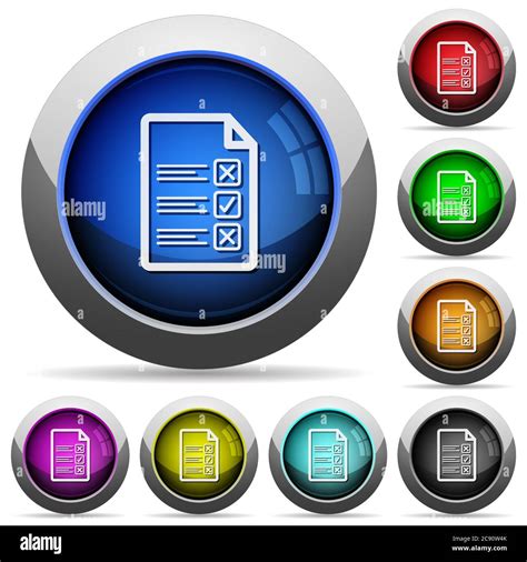Questionnaire Document Icons In Round Glossy Buttons With Steel Frames Stock Vector Image And Art
