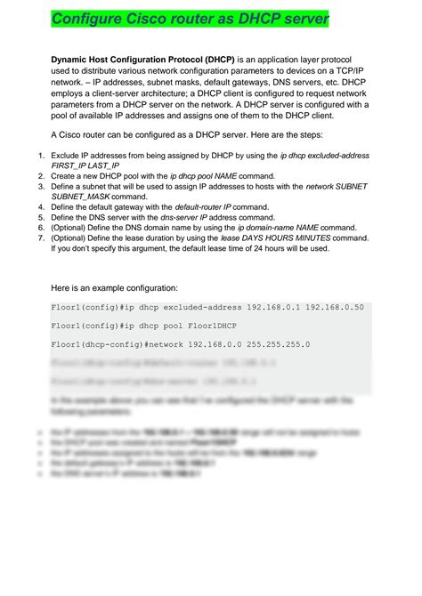 Solution Dhcp Configuration On Cisco Device Studypool