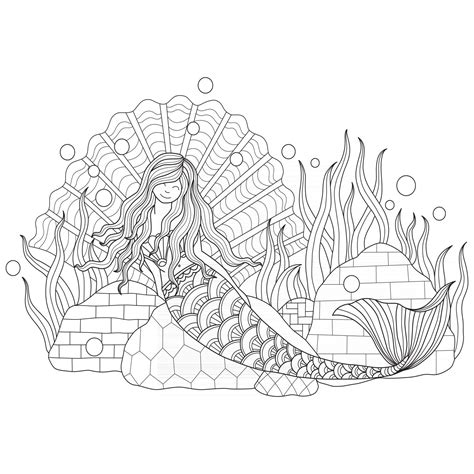 Beautiful Mermaid Hand Drawn For Adult Coloring Book 2815066 Vector Art