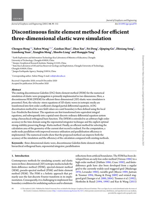 Pdf Discontinuous Finite Element Method For Efficient Three Dimensional Elastic Wave Simulation