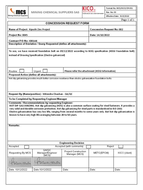 Concession Request Pdf Galvanization Economic Sectors