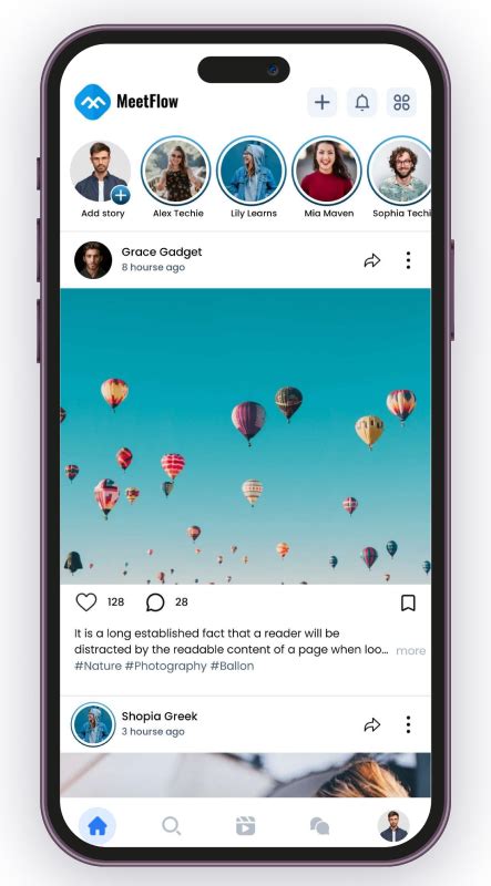 Meetflow React Native Cli Social Sharing Mobile App Template By Dexignzone