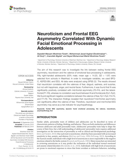 Pdf Neuroticism And Frontal Eeg Asymmetry Correlated With Dynamic Facial Emotional Processing