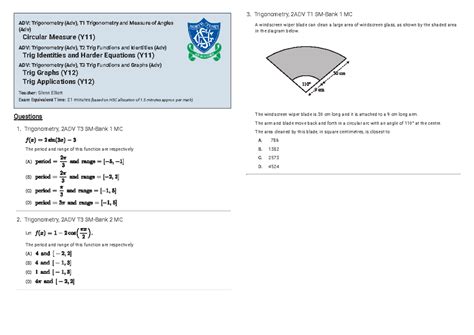 19 Trig Functions Mc 1 Trigonometry 2adv T3 Sm Bank 1 Mc 2 Trigonometry 2adv T3 Sm Bank 2