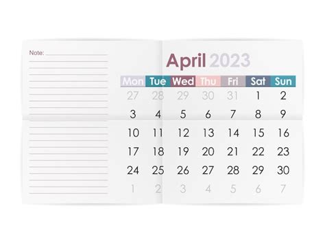 Calendario Abril 2023 Vector Premium