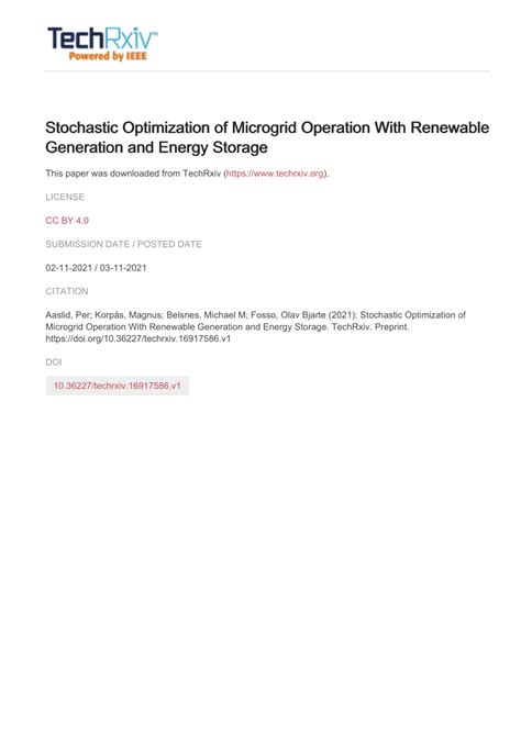 Pdf Stochastic Optimization Of Microgrid Operation With Renewable Generation And Energy Storage
