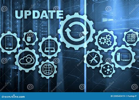 Update Software Computer On Virtual Screen Server Room Datacenter Background Technology