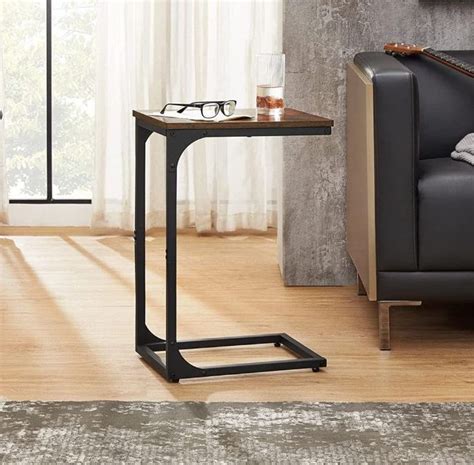Mahmayi Vasagle Slim End Sofa Side Table C Shaped Snack Table With Metal Frame Industrial