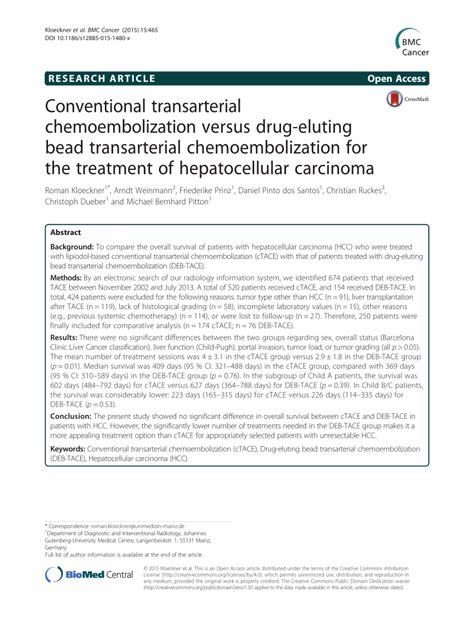 Pdf Conventional Transarterial Chemoembolization Versus Drug Eluting Bead Transarterial
